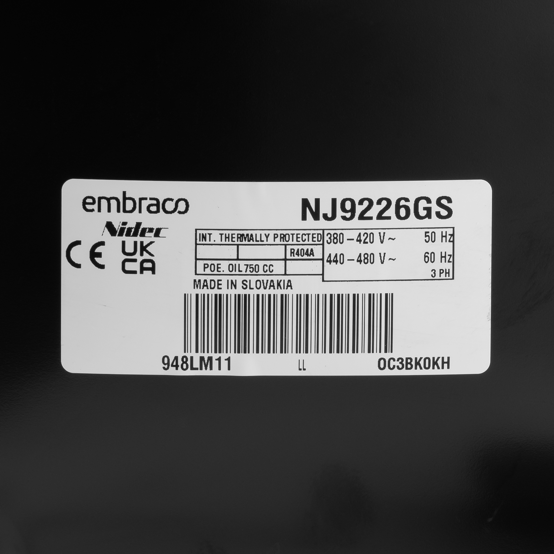 Compressor NJ9226GS 21,70cm³ R404A MBP 400V | Darment Oy